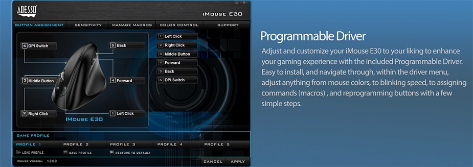 Adesso iMouse E30 2.4Ghz Wireless Vertical Ergonomic Programmable Mouse ...