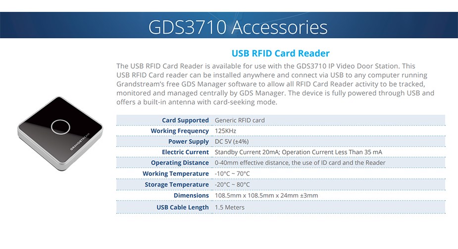 Grandstream GDS37X0-RFID-RD USB RFID Card Reader Accessory For GDS3710 ...