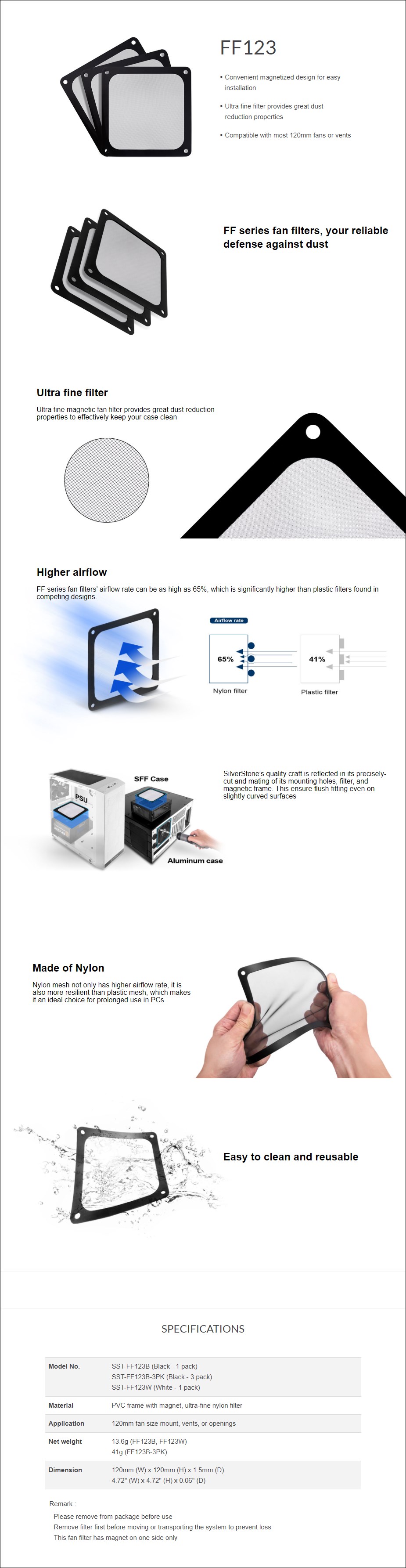 Silverstone 120mm Black Ultra Fine Magnetic Fan Filter - 3 Pack - SST ...