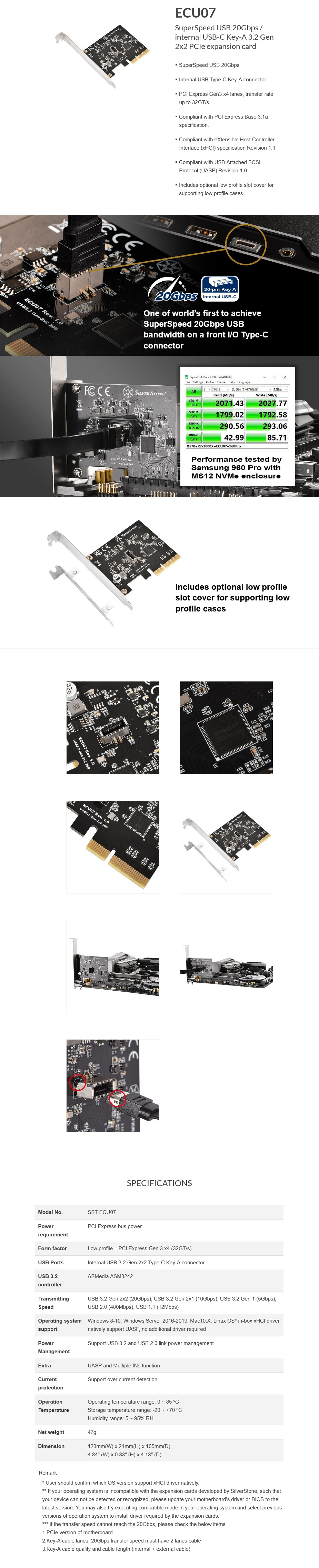 SilverStone ECU07 Internal USB-C 3.2 Gen 2x2 PCIe 3.0 x4 Expansion Card - SST-ECU07 | Mwave