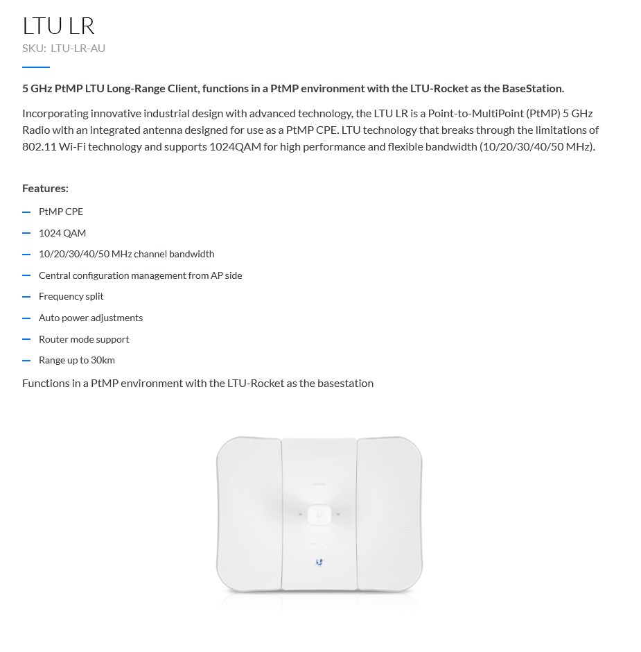Ubiquiti LTU-LR Point-to-MultiPoint 5GHz Long-Range Client Radio - LTU ...