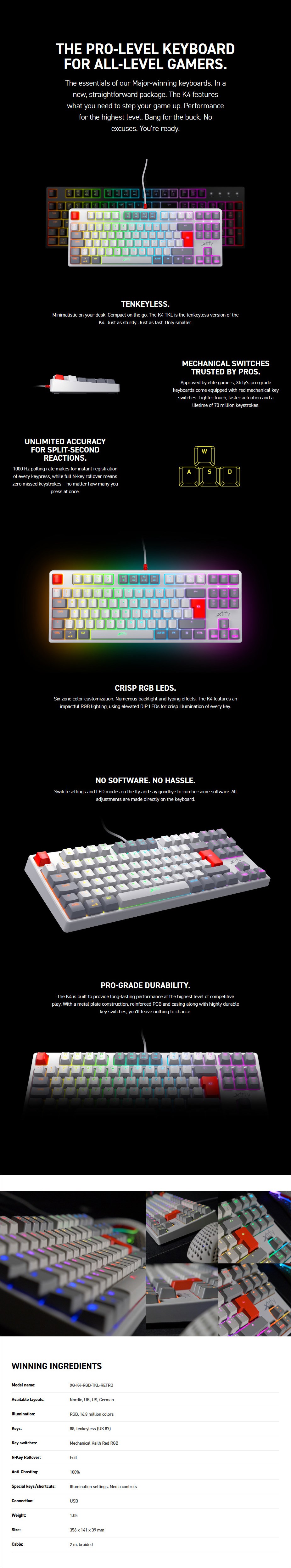 Xtrfy K4 TKL RGB Retro Mechanical Gaming Keyboard - Kailh Red Switches ...