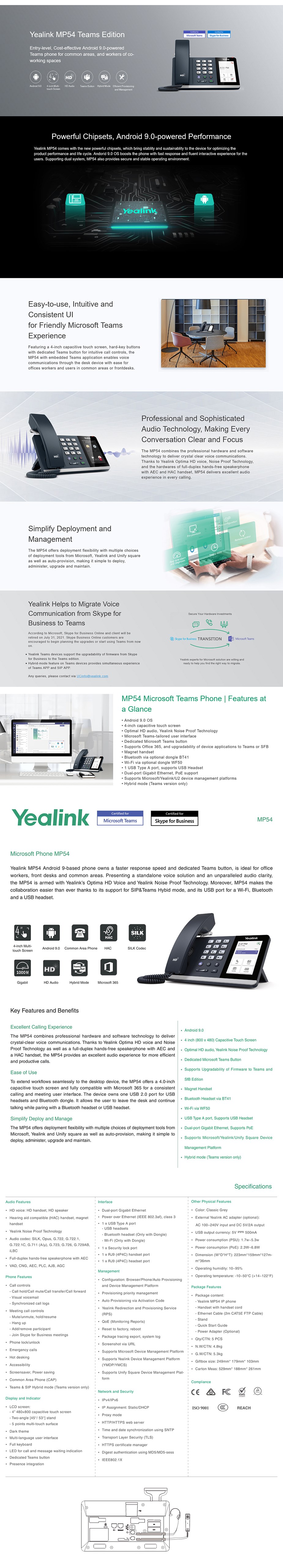 Yealink MP54-Teams IP HD Smart Business Phone - Teams Edition - MP54 ...